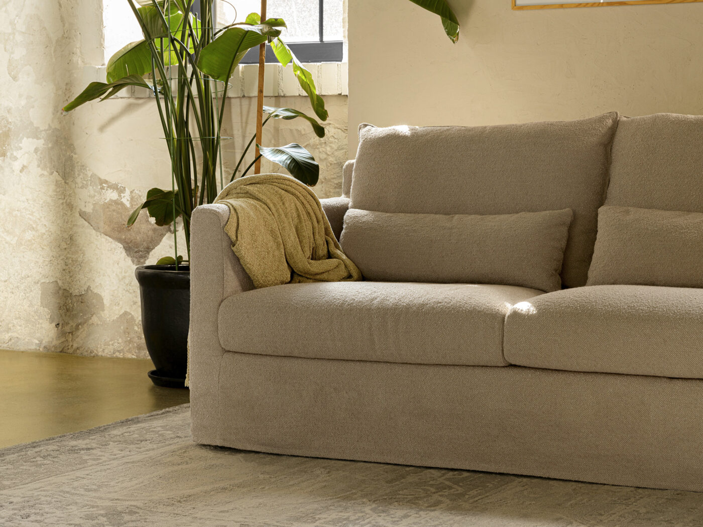 Canapé 3 places xl tissu texturé beige SEVRES - 263x103x94cm - FRANCE ...